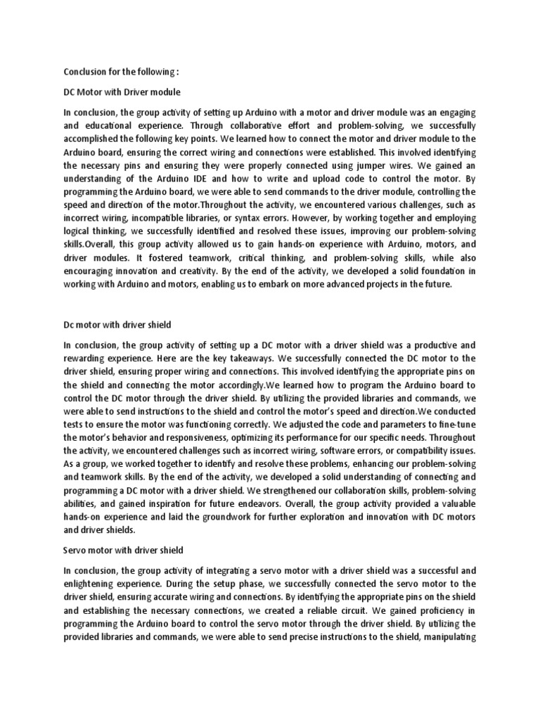 Conclusion 1 To 9 | PDF | Arduino | Servomechanism