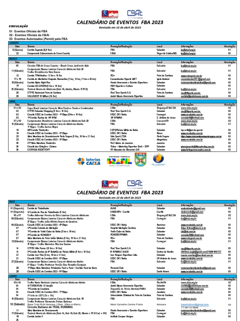 Calendario FBA 2023 2 - Atualizado em 10.04.2023 | PDF