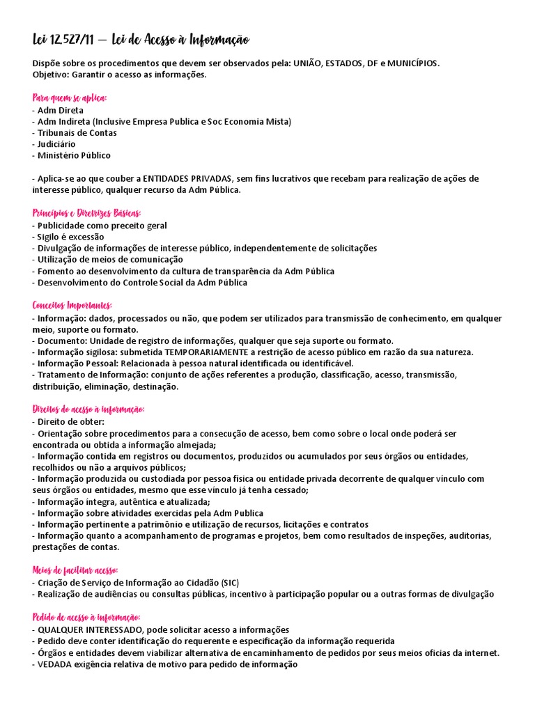 Lei 12527 - Lei de Acesso A Informação | PDF