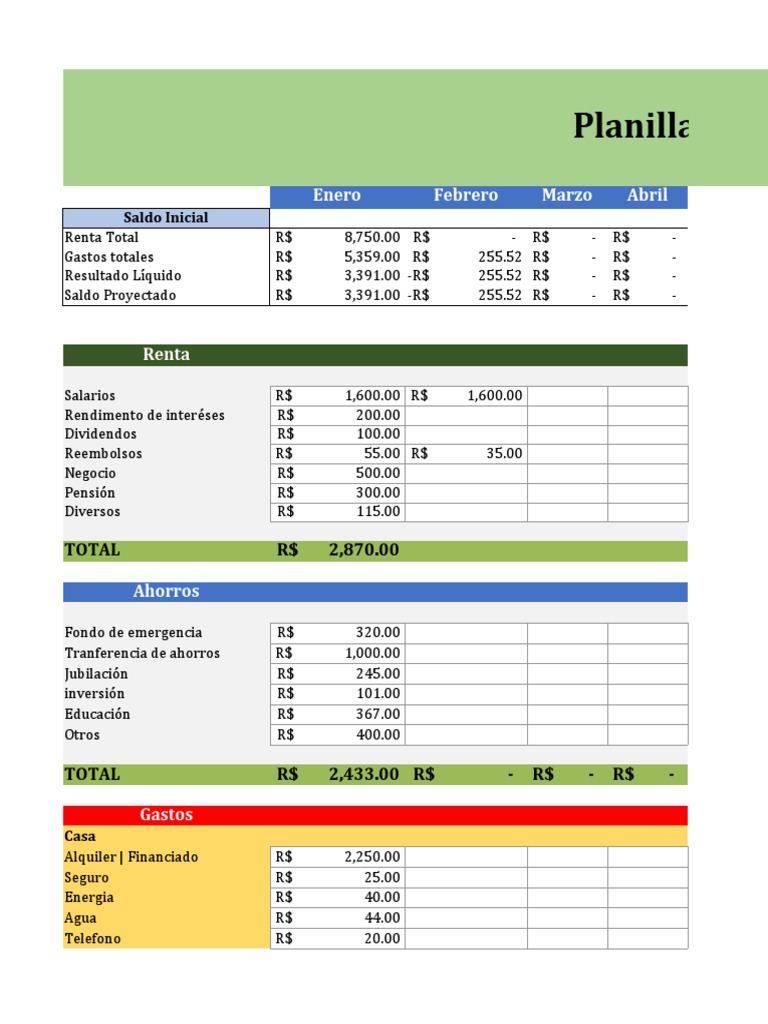 Plantilla de Gastos Personales en Excel | PDF