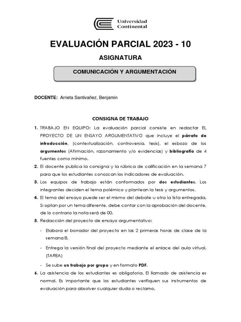 Consigna de Trabajo - Evaluación Parcial 2023-10 | PDF