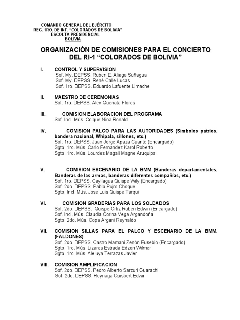 Comisiones Concierto 2022 | PDF