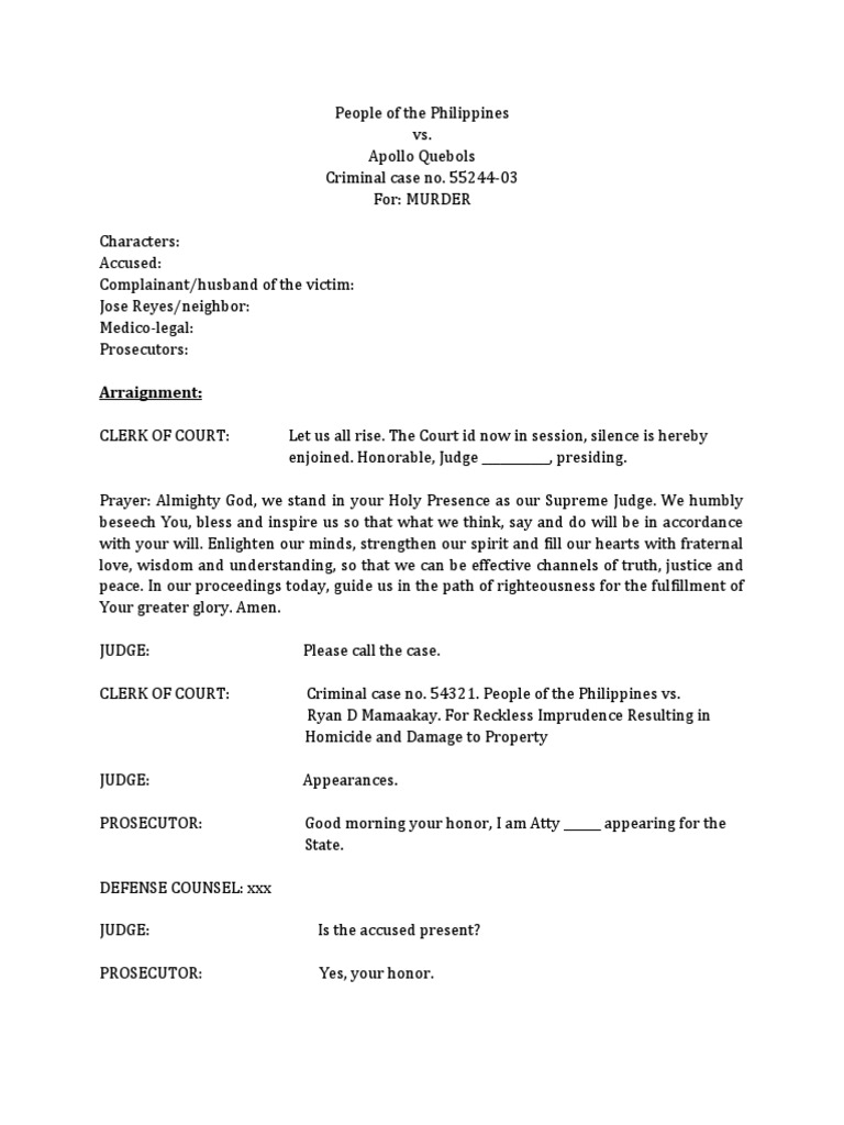 Practice Court Script Crimcase | PDF | Witness | Prosecutor