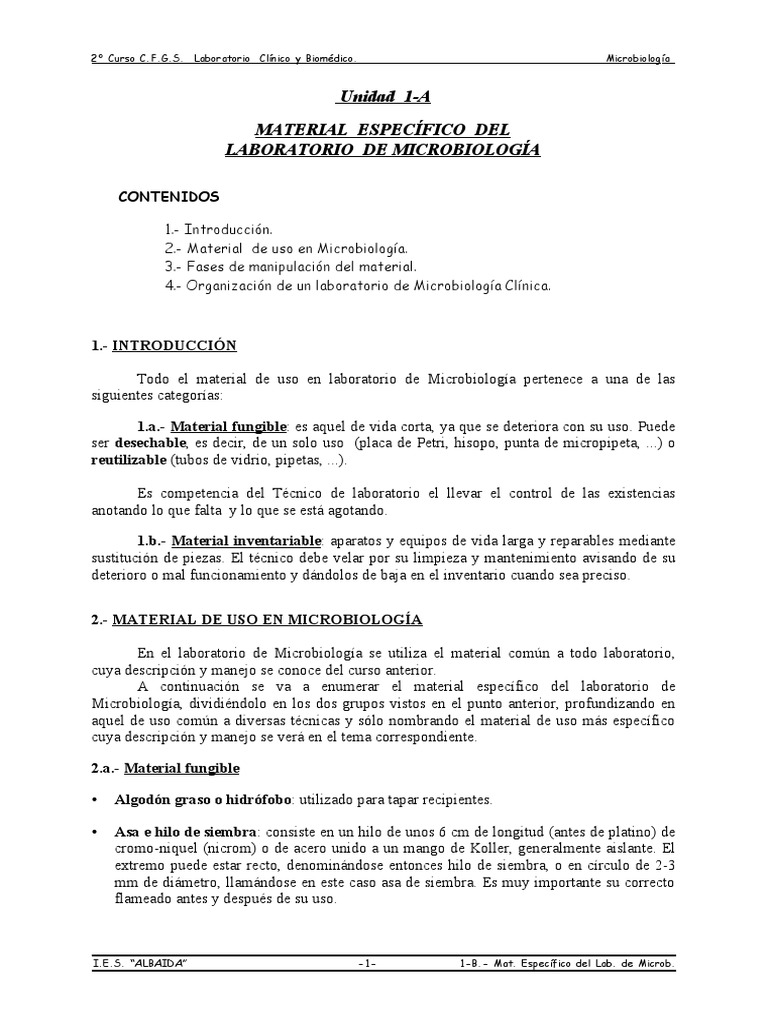 UNIDAD1B. Material Específico Del Lab. de Microb | PDF