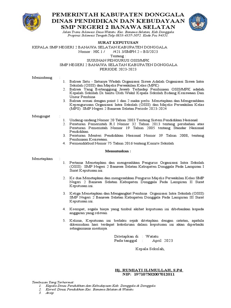 SK Pengurus Osis 2023-2024 | PDF