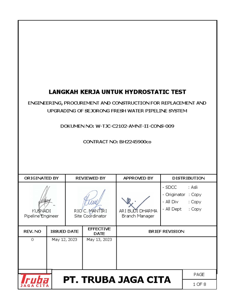 Langkah Kerja Untuk Hydrostatic Test | PDF