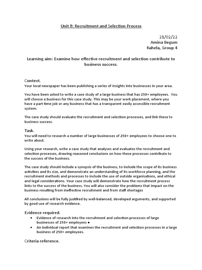Unit 8 Assignment 1 | PDF | Recruitment | Employment