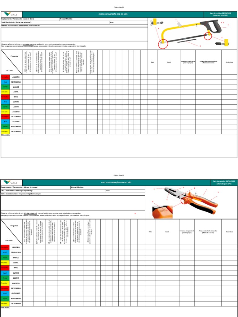 Anexo f - Check List Inspeção Cor Do Mês - Ferramentas Manuais | PDF