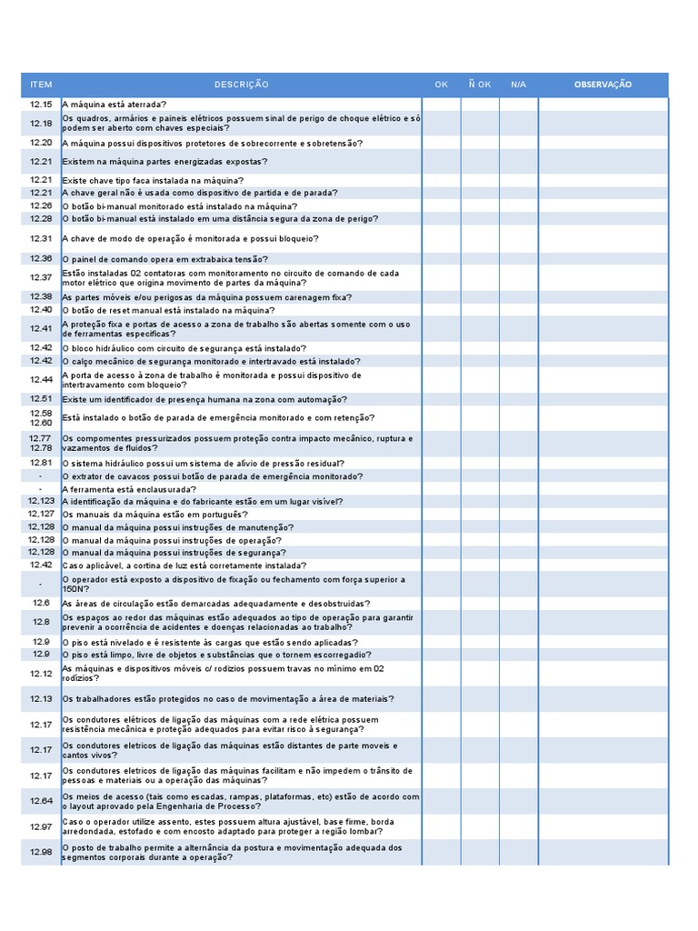 Check-List NR 12 | PDF