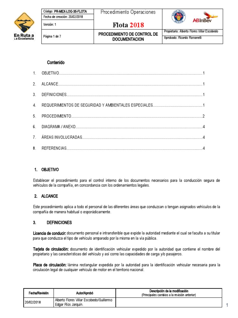 1.3 PR-MEX-LOG-35 Control de Documentos | PDF | Licencia de conducir