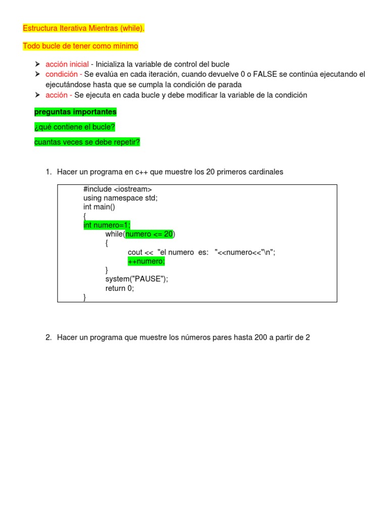 Programas C++: Bucles While y Ejercicios | PDF | C ++ | Algoritmos