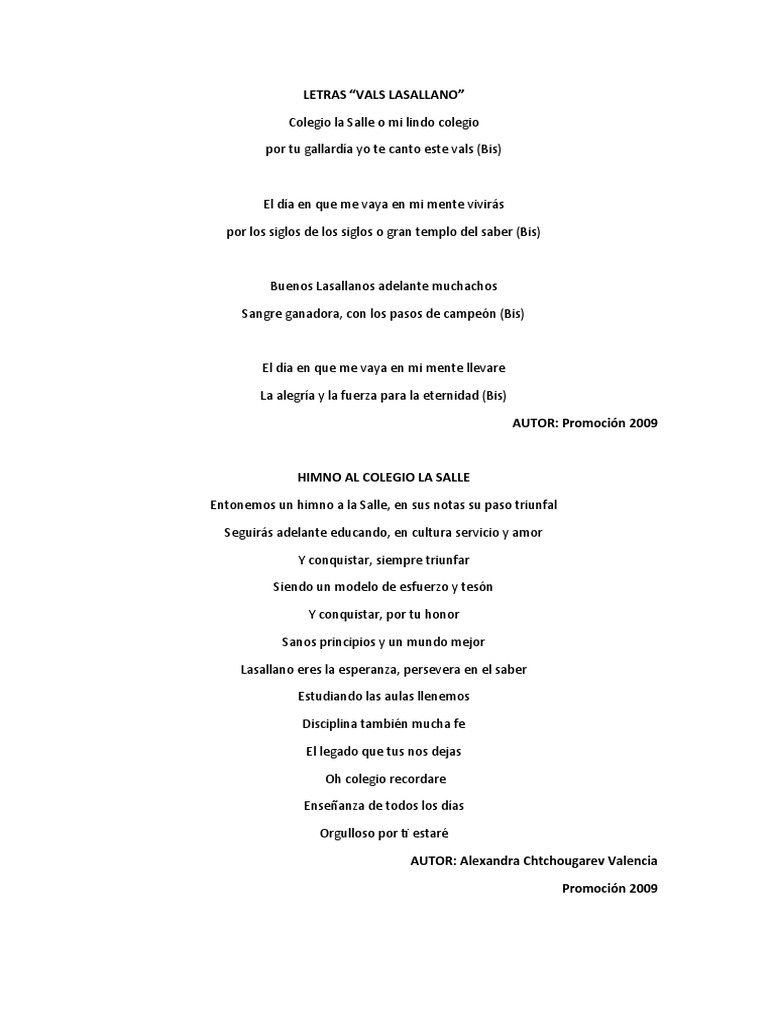 Letras Himno Al Colegio | PDF