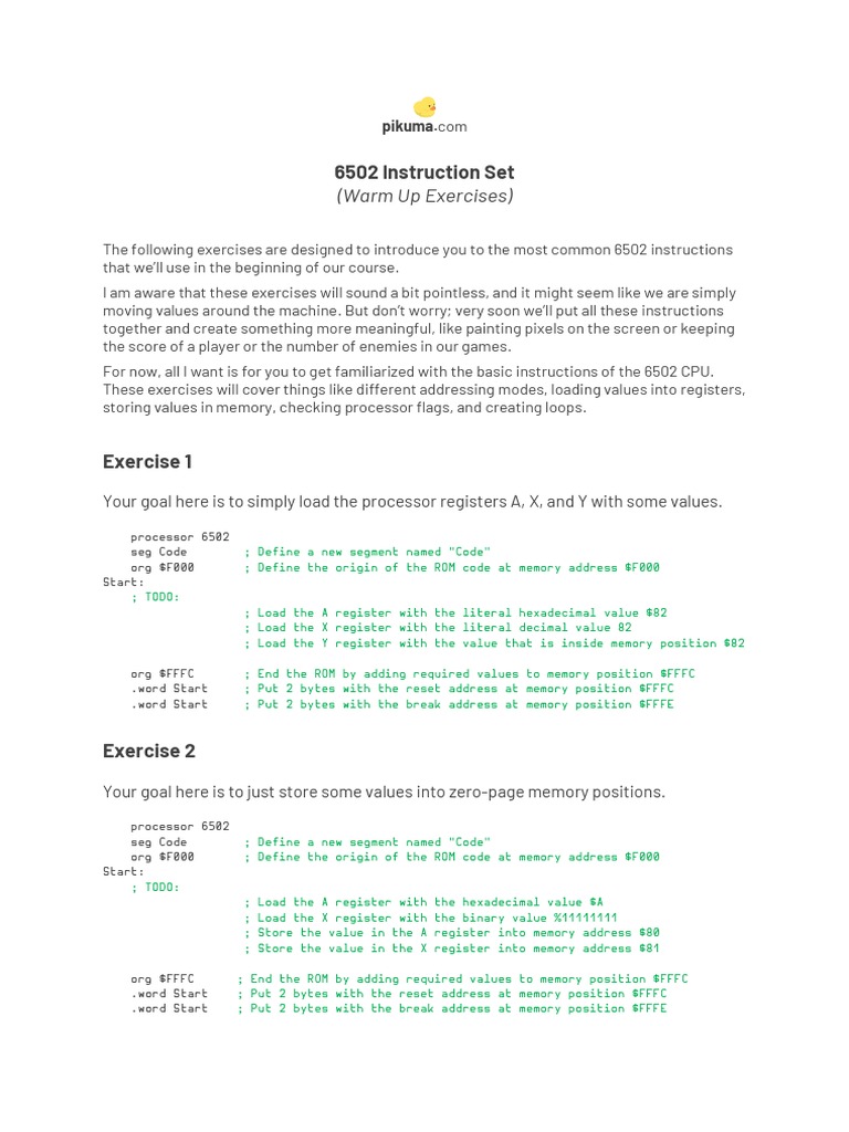 6502 Assembly Language Exercise | PDF 6502 Assembly Language Exercise | PDF