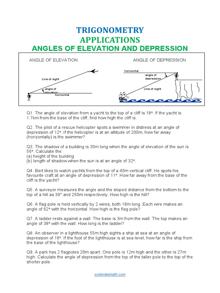Trigonometry Elevation and Depression Applications | PDF