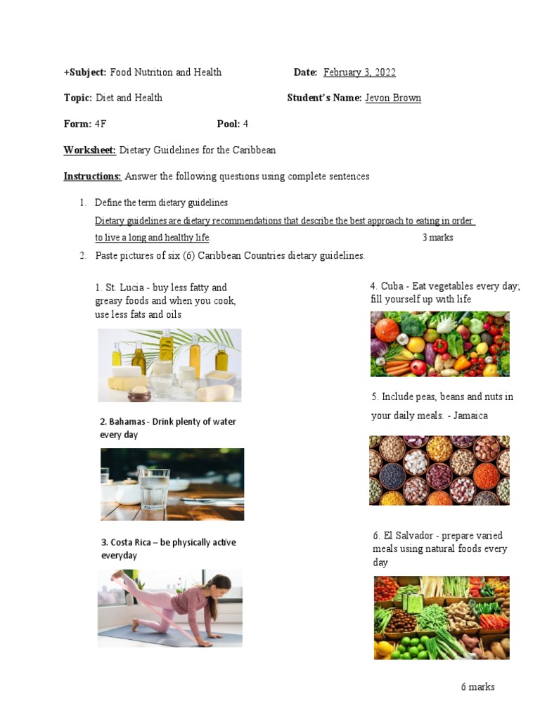 Diet and Health Worksheet.. | PDF