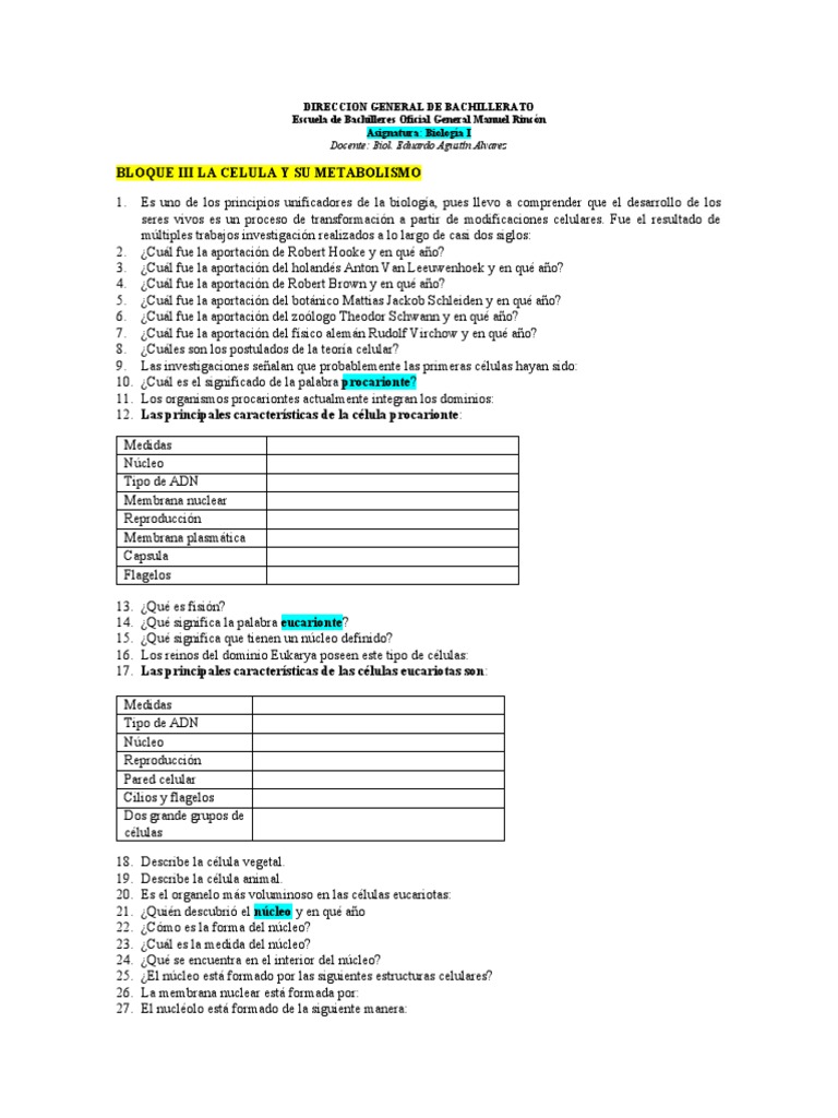 Biología Cuestionario Bloque III | PDF | Biología Celular) | Nucleo celular