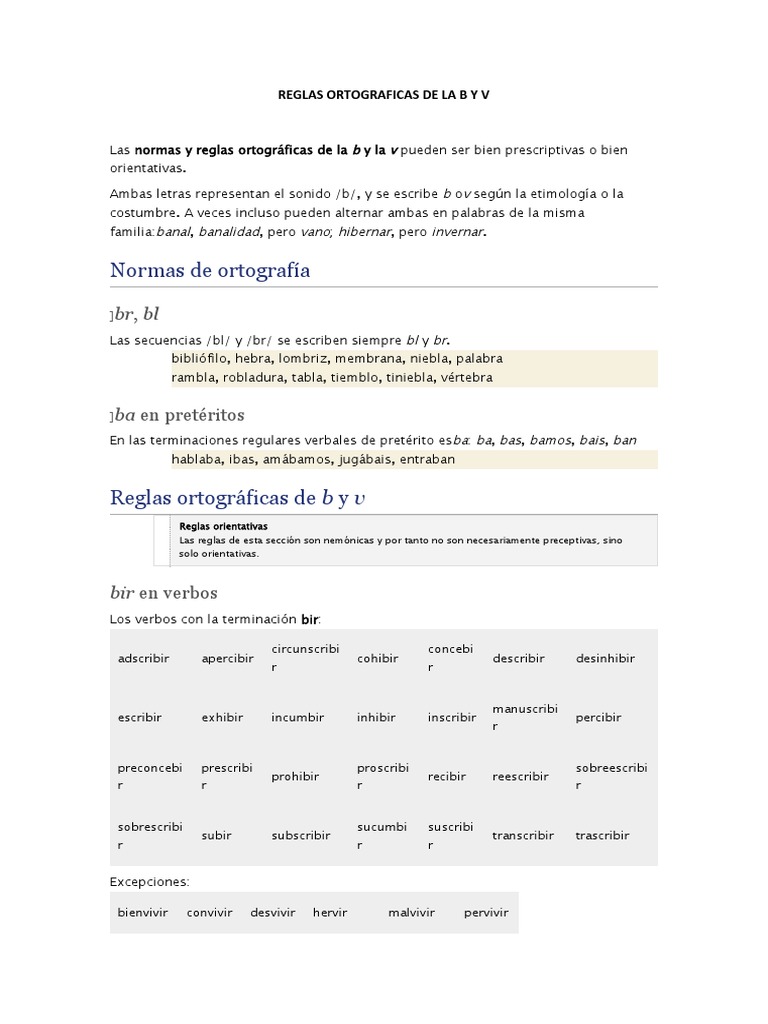 Reglas Ortograficas de La B y V | PDF | Tipología Lingüística | Morfología Lingüística