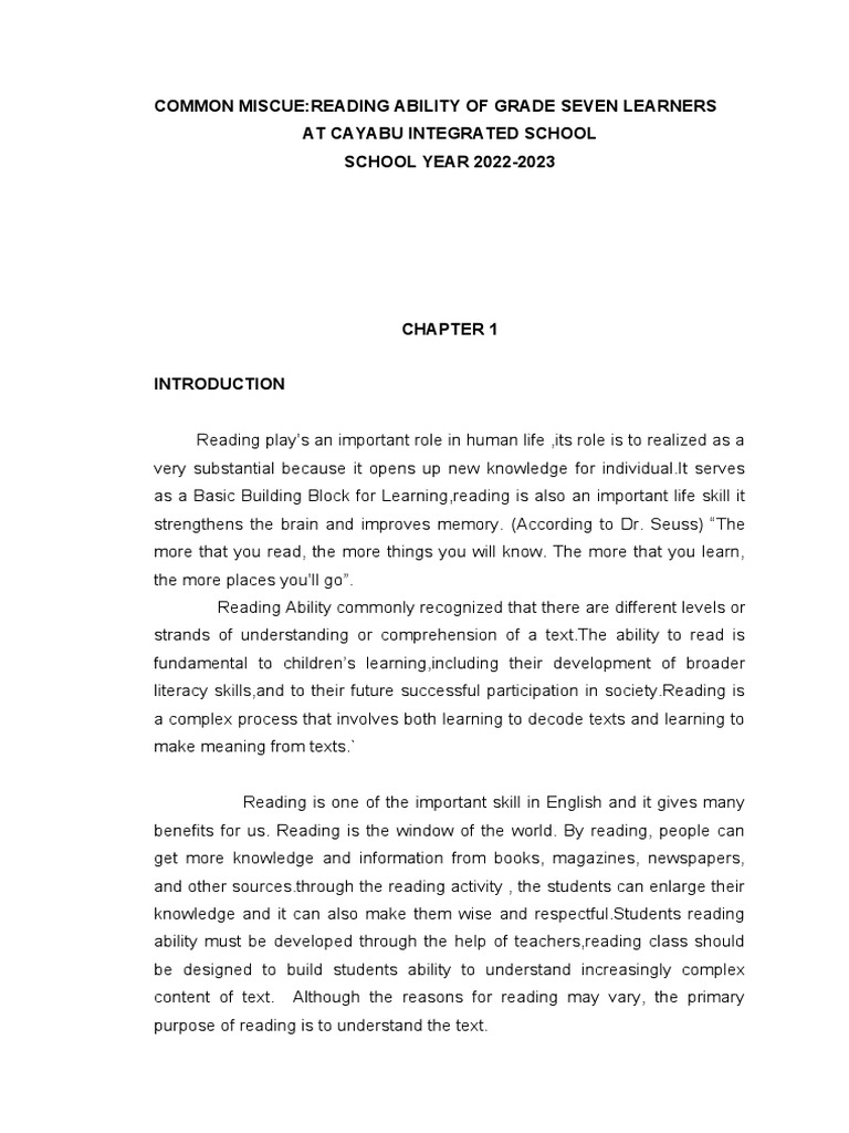 Research Chapter 1 | PDF | Reading Comprehension | Learning