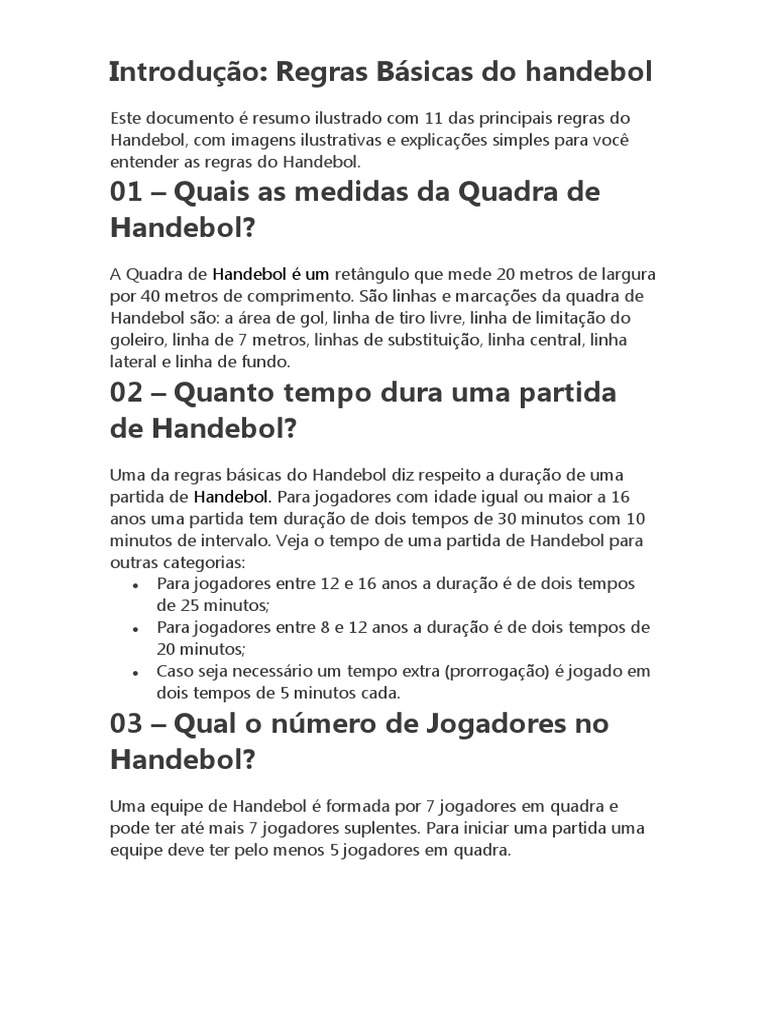 Regras Simplificadas de Handebol | PDF