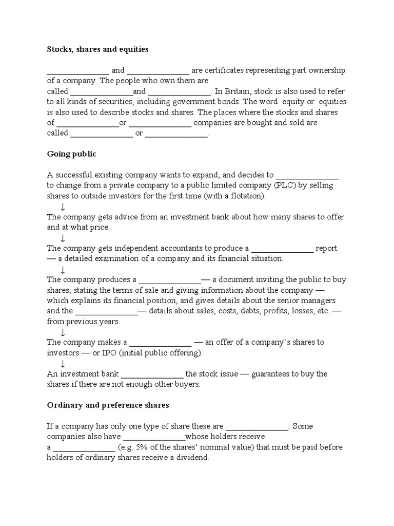 Stocks And Shares Word Pdf Stocks Preferred Stock