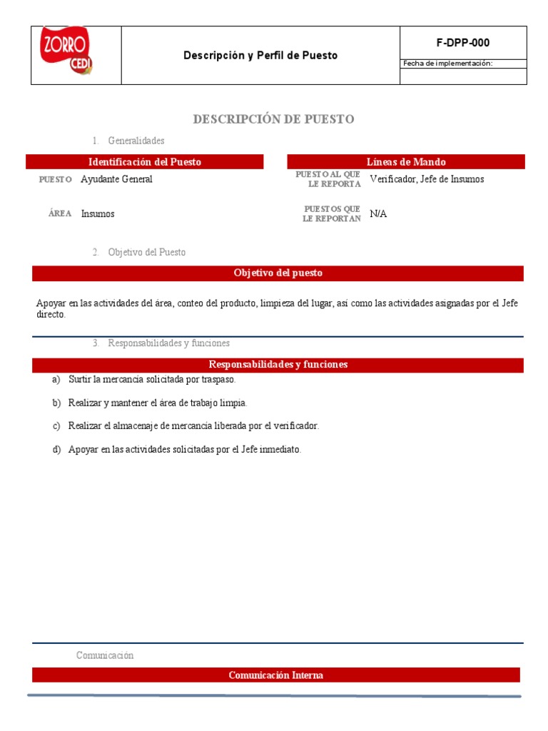 Descripción del Puesto: Ayudante General | PDF