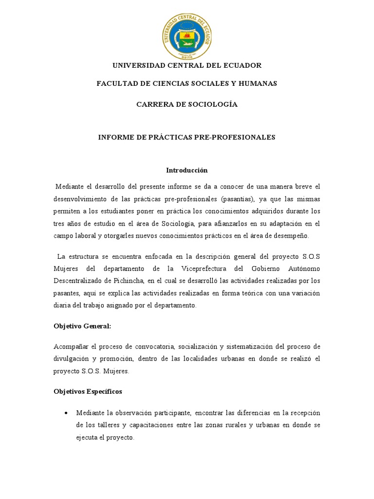 Informe Practicas Pre-Profesionales | PDF