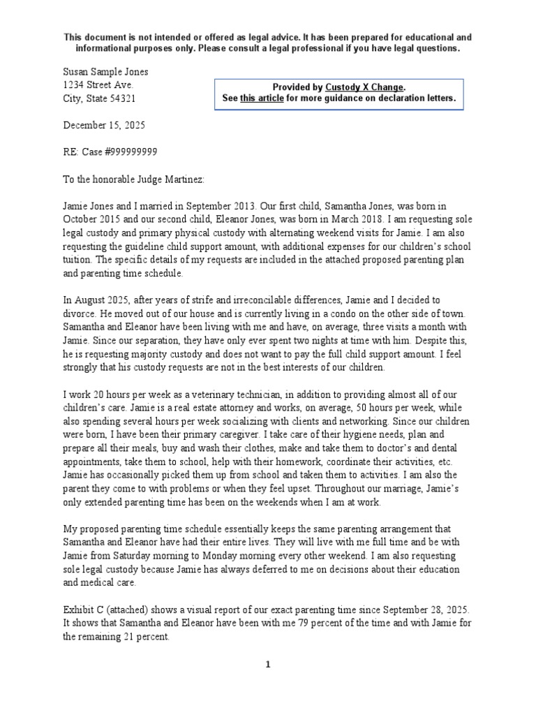 Child Custody Declaration Example | PDF
