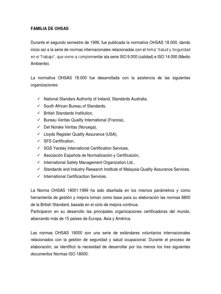 Normativa OHSAS 18000: Salud y Seguridad | PDF