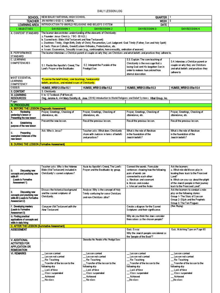 DLL q1 w5 IWRBS Christianity Final | PDF | Differentiated Instruction | Bible