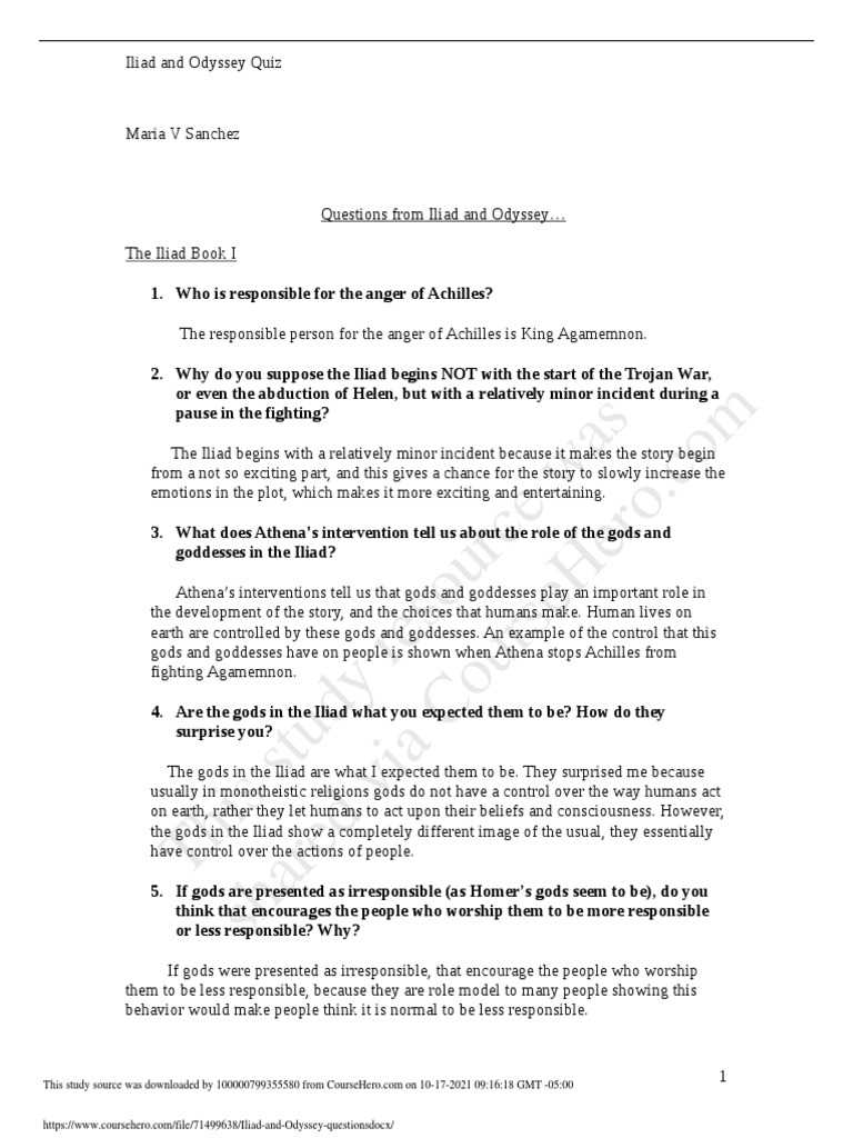 Iliad and Odyssey Questions | PDF | Iliad | Odysseus