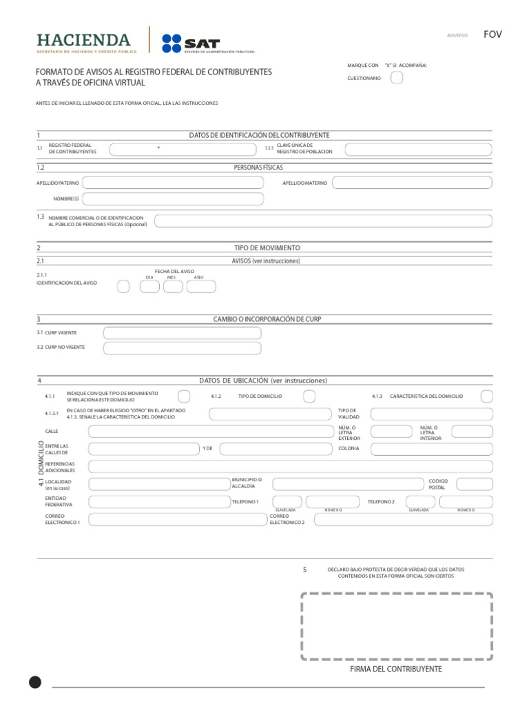 Formato de Avisos Al Registro Federal de Contribuyentes A Través de ...
