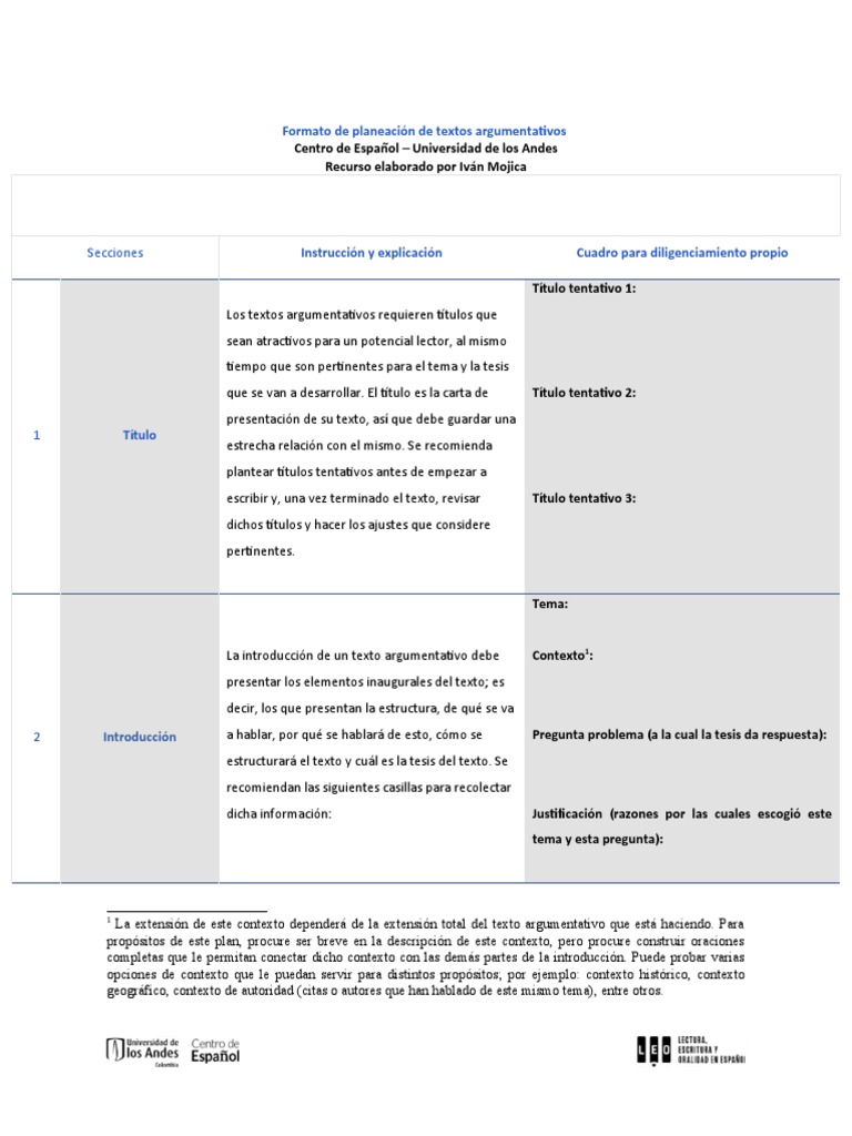 Formato Plan de Texto Argumentativo | PDF