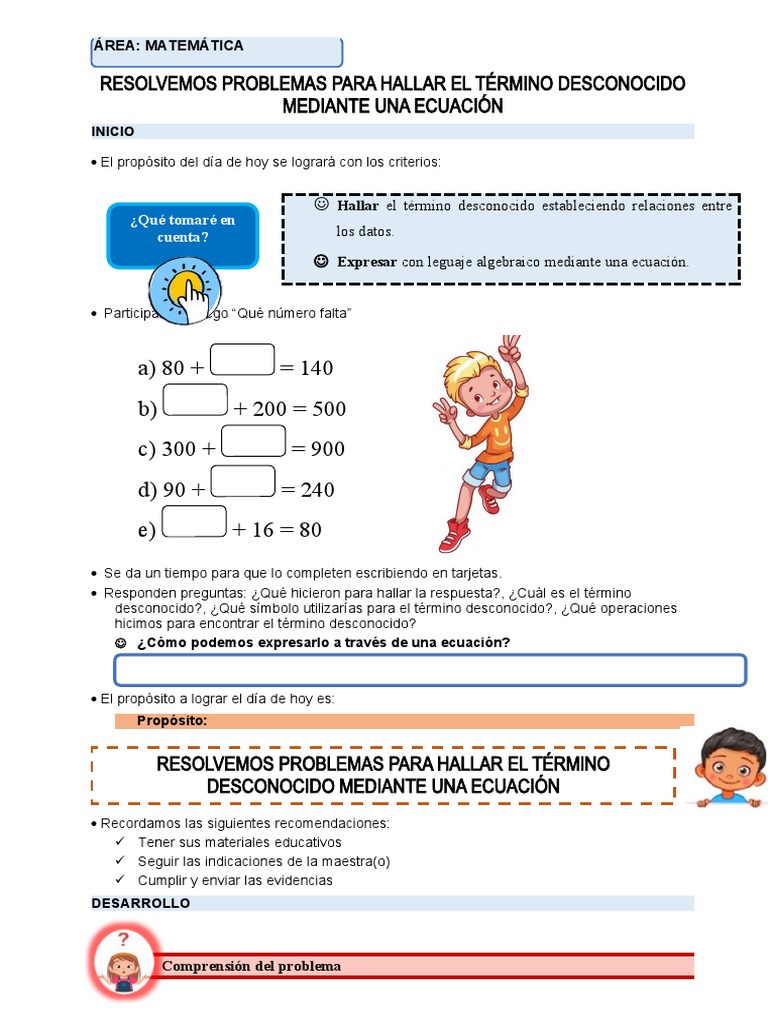 Resolvemos Problemas para Hallar El Término Desconocido Mediante Una ...