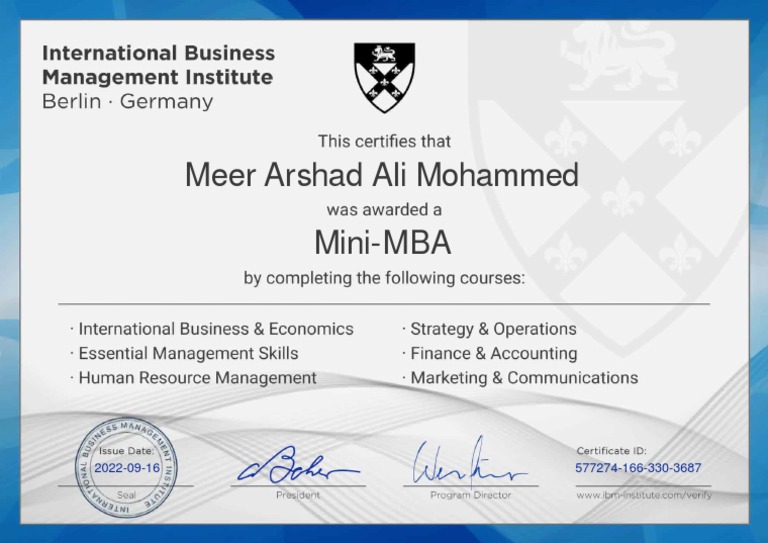 Mini MBA Certificate | PDF