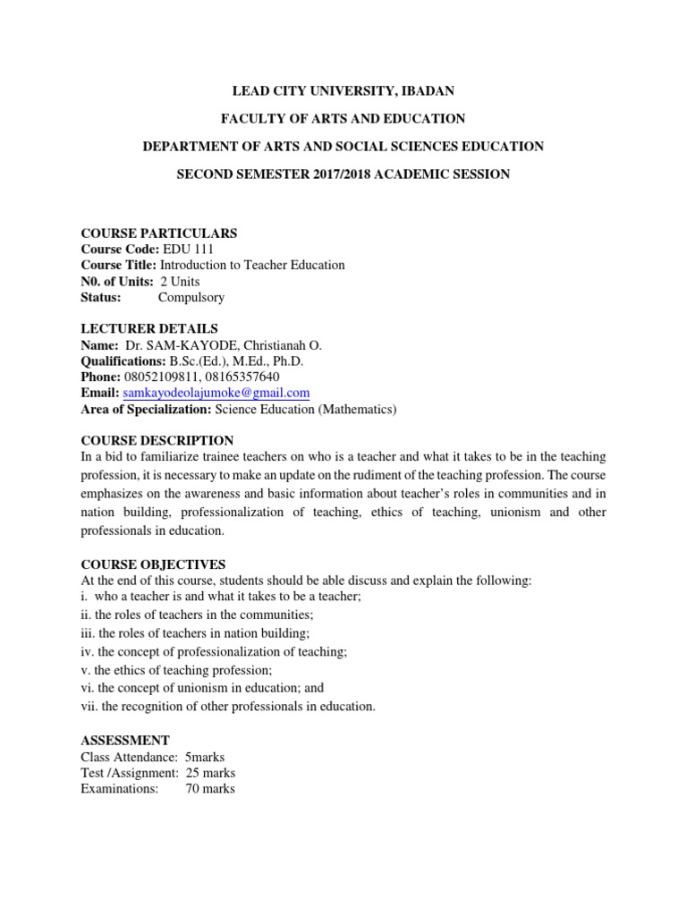 Edu 111 | PDF | Teachers | Teacher Education