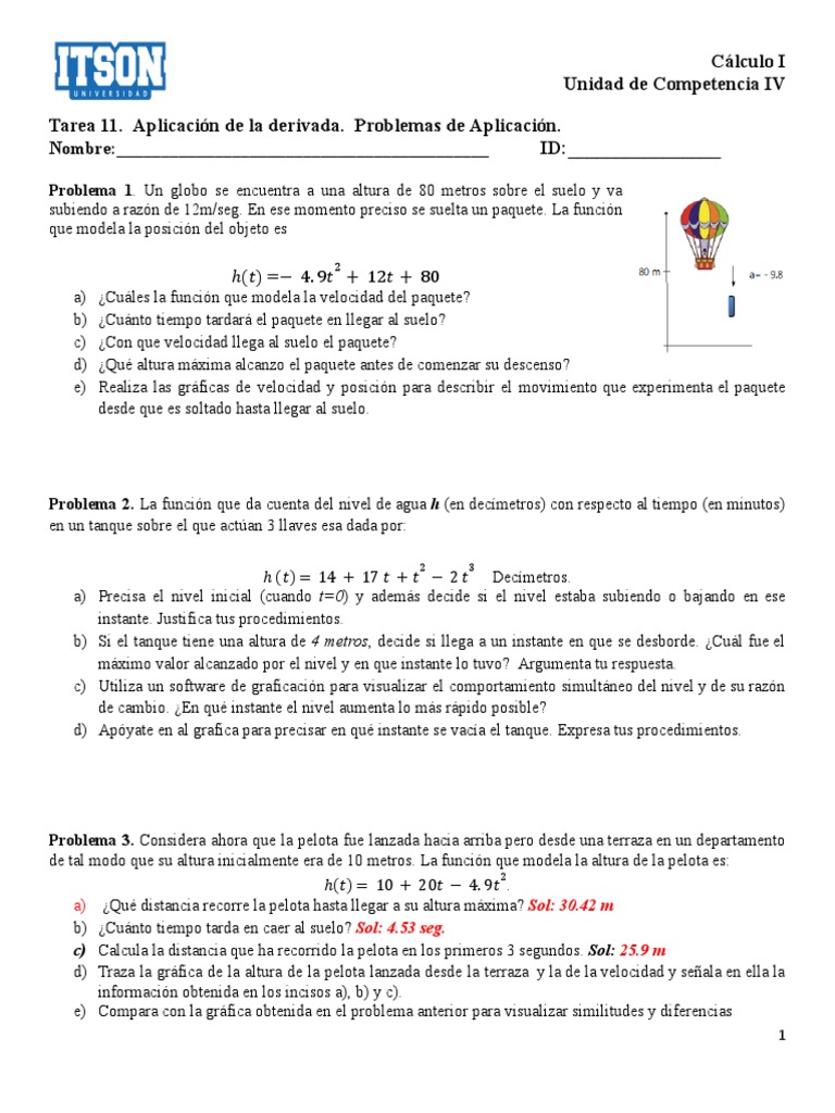 Tarea 11. Aplicacion de La Derivada (PROBLEMAS DE APLICACION) | PDF