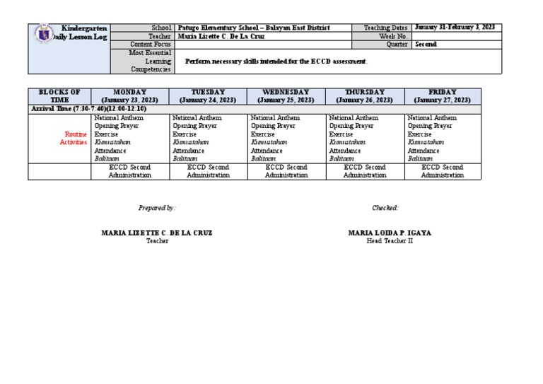 Kindergarten DLL MELC Q2 Week 10 | PDF