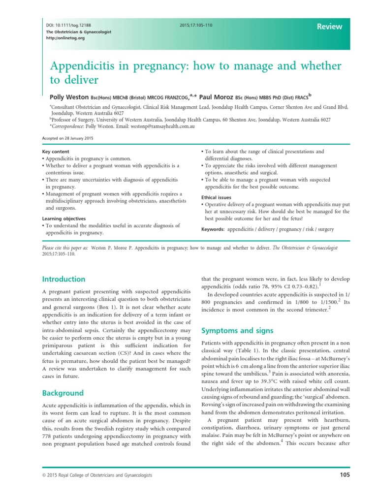 Appendicitis in Pregnancy - TOG | PDF | Pregnancy | Childbirth