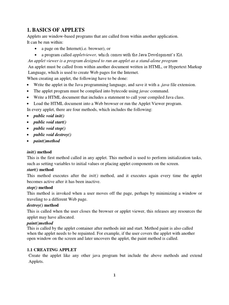 Basics of Applets: An Applet Viewer Is A Program Designed To Run An ...