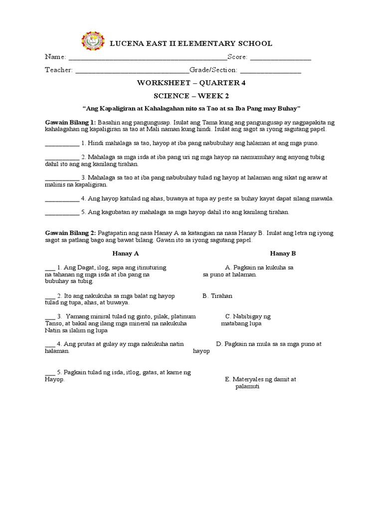 Science Q4 W2 Worksheet | PDF