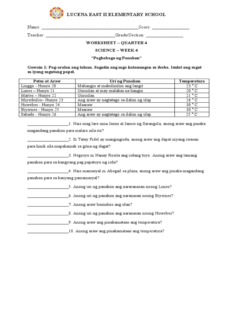 SCIENCE-Q4-W4-WORKSHEET | PDF