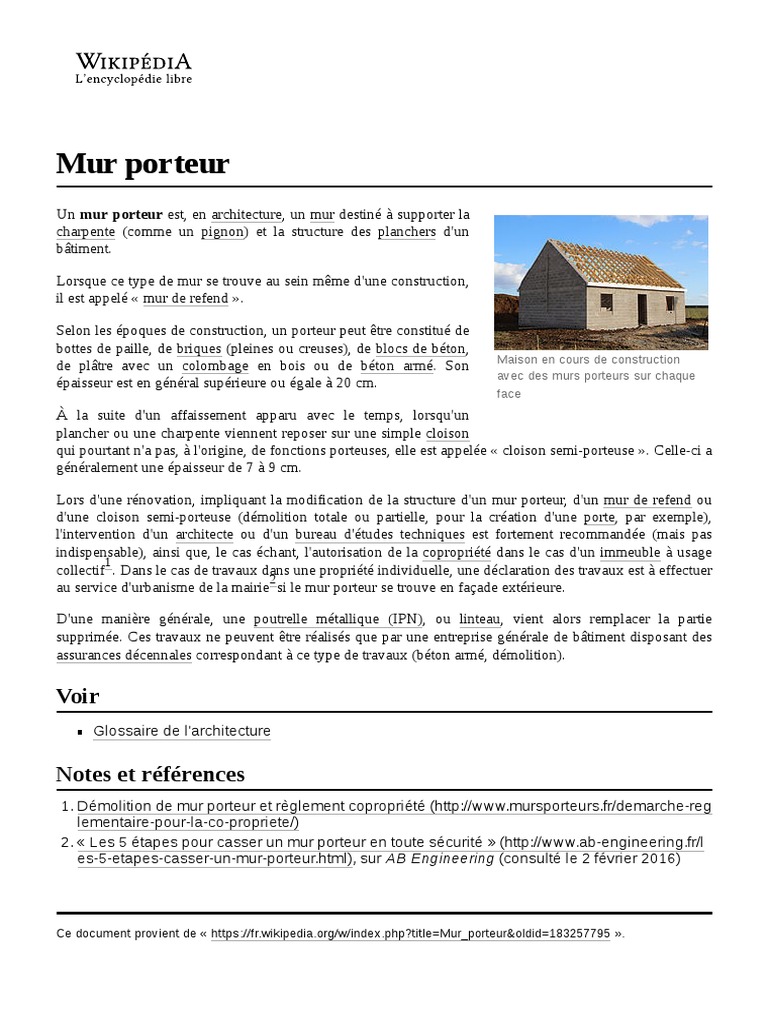 Définition et caractéristiques du mur porteur | PDF