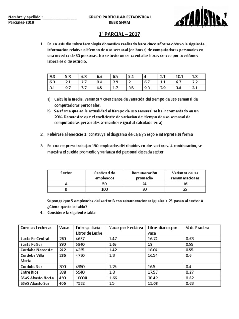 1° Parcial - 2017 Estadistica Unsa | PDF | Análisis estadístico | Enseñanza de matemática