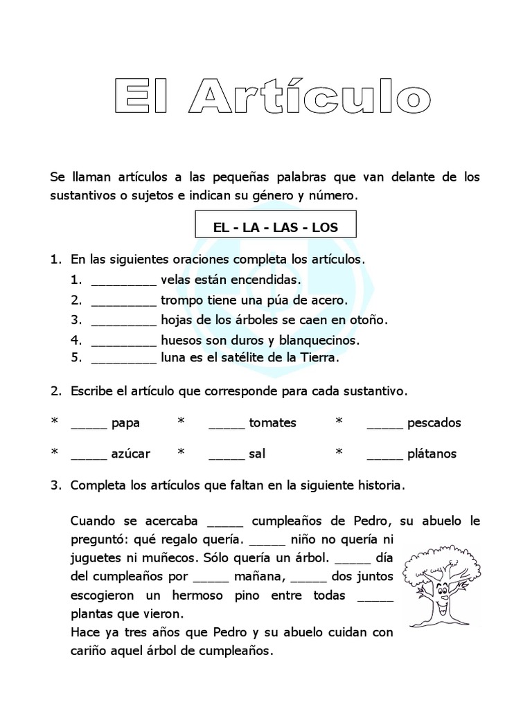Ficha de El Articulo para Segundo de Primaria | PDF