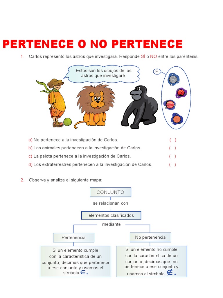 Pertenece o No Pertenece para Tercer Grado de Primaria | PDF
