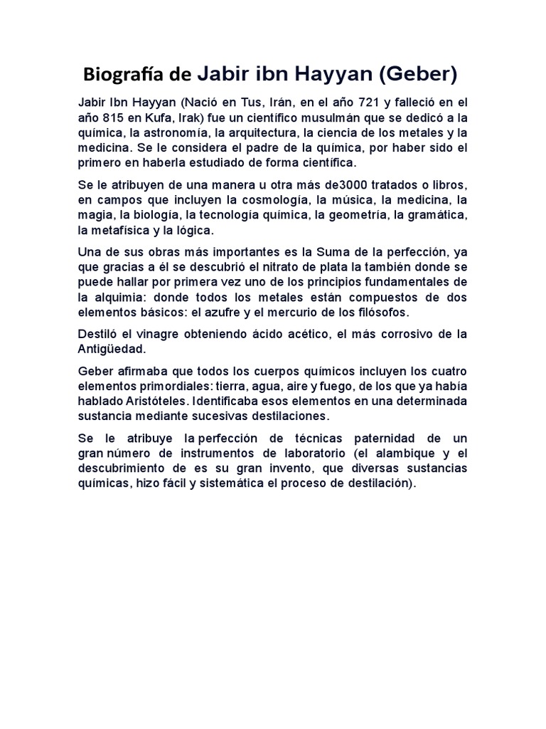 Biografía de Jabir ibn Hayyan | PDF