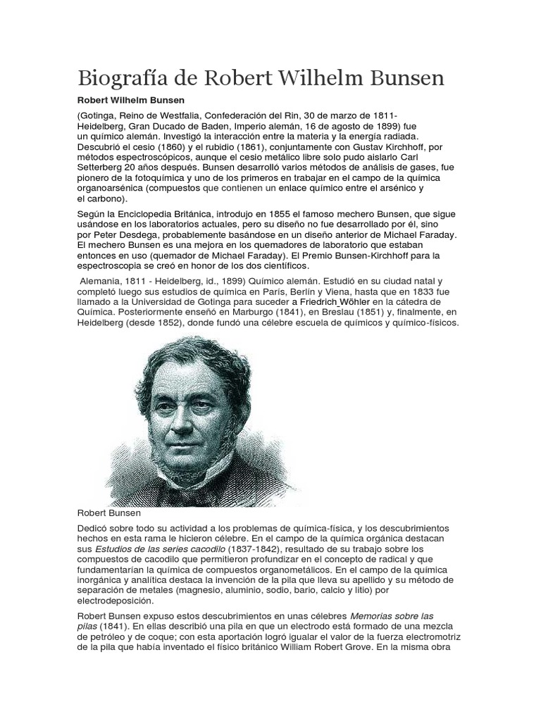 Robert Bunsen, químico alemán (1811-1899 | PDF | Química | Ciencias fisicas