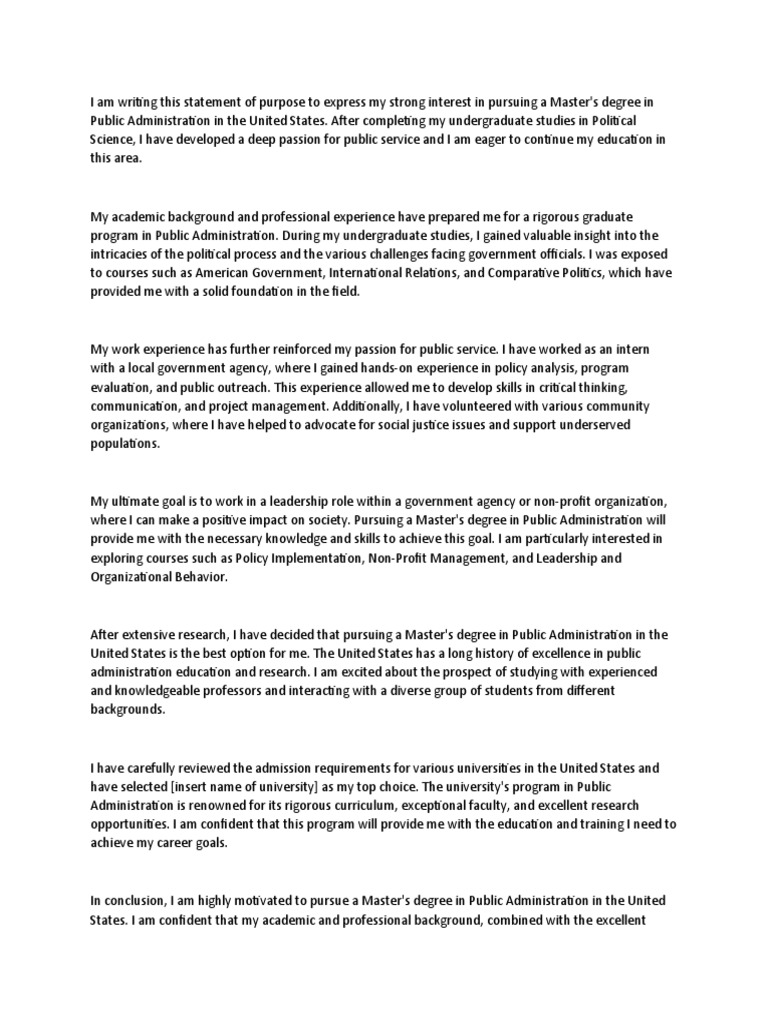 Aspiring MPA Student's Statement | PDF | Public Administration ...
