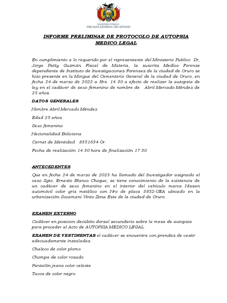 Protocolo de Autopsia Medico Legal | PDF | Abdomen | Estómago