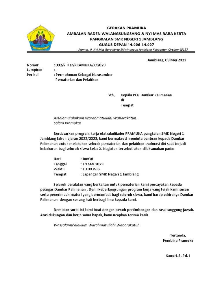 Permohonan Pelatihan Damkar untuk Siswa | PDF